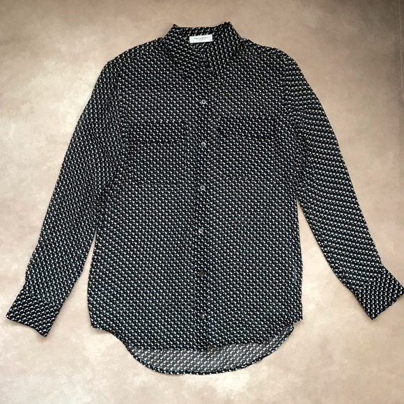 Equipment | Tops | Nwot Equipment Femme Black Semi Sheer Mini Polka Dot Button Down Shirt Blouse ...